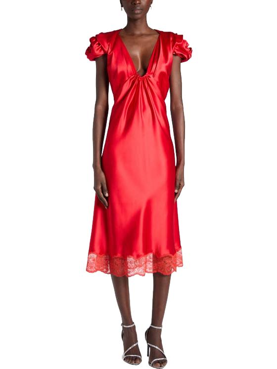 ALEXANDER MCQUEEN McQueen Rosette Sleeve Satin Cocktail Dress